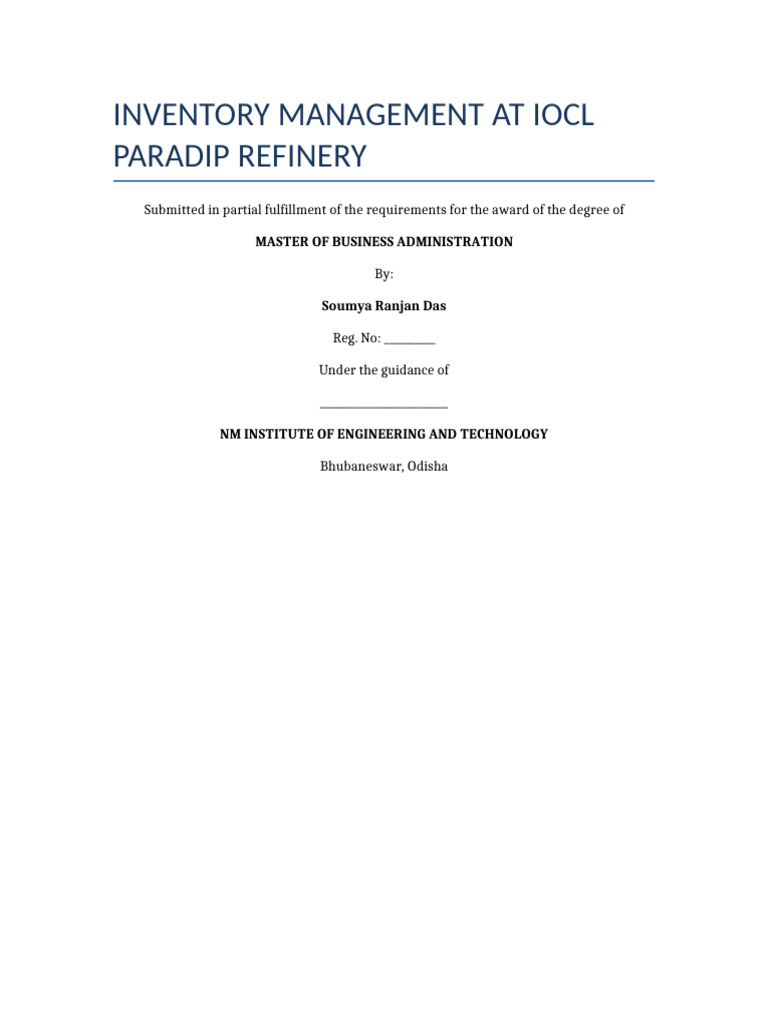 Inventory Management at IOCL Paradip | PDF | Inventory | Oil Refinery
