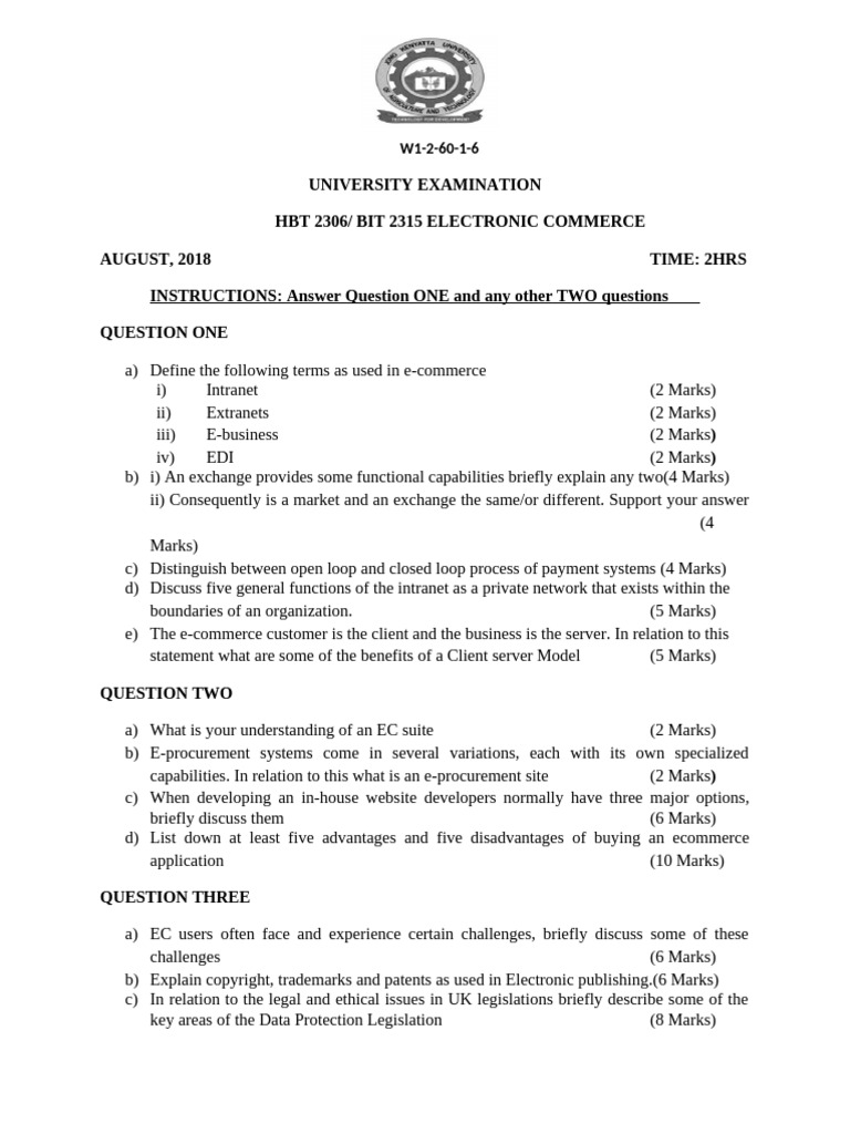 HBT 2306bit 2315 Exam Aug 2018 | PDF | E Commerce | Electronic Business