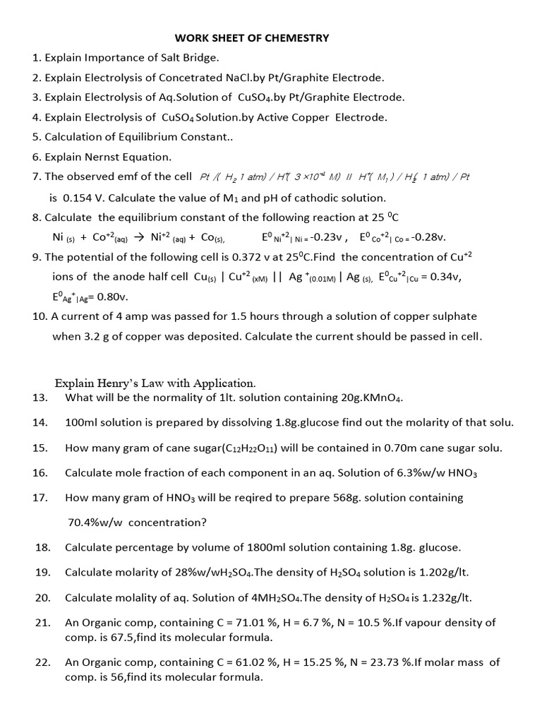 Worksheet of Chemistry-Chap. 1 & 2-2025 | PDF | Mass Fraction ...