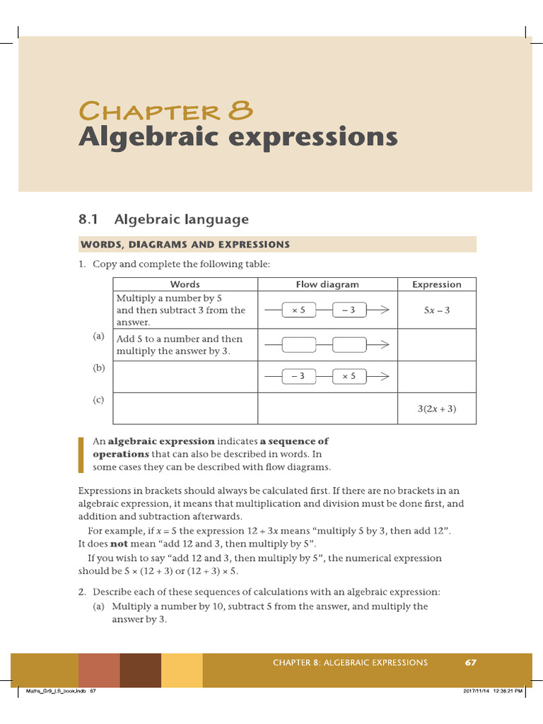 GR 9 Ch. 8 Algebraic Expressions 1 | PDF