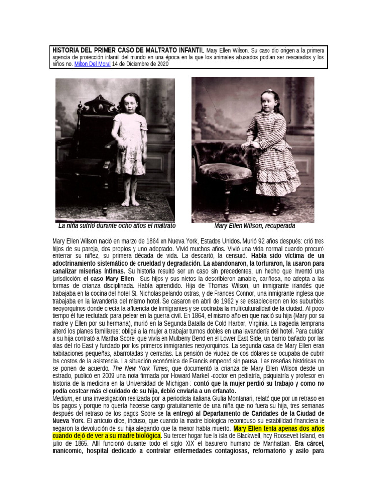 Caso Mary Ellen Wilson: Maltrato Infantil | PDF | Abuso infantil