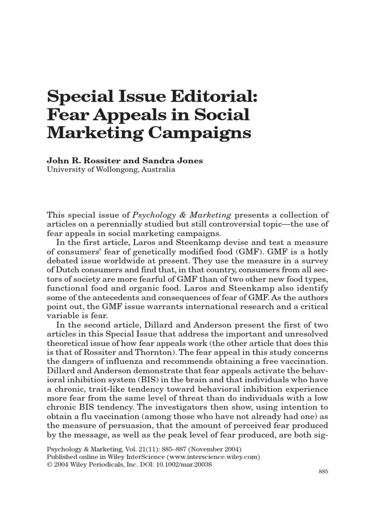 Special Issue Editorial: Fear Appeals in Social Marketing Campaigns | PDF