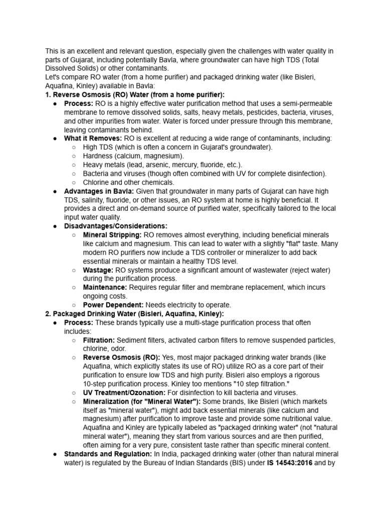 Water Quality Comparison Between RO and Packaged D... | PDF | Water ...