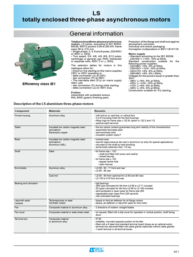 Leroy Somer LS 315 MR - Product Sheet | PDF | Electric Motor | Electrical Components