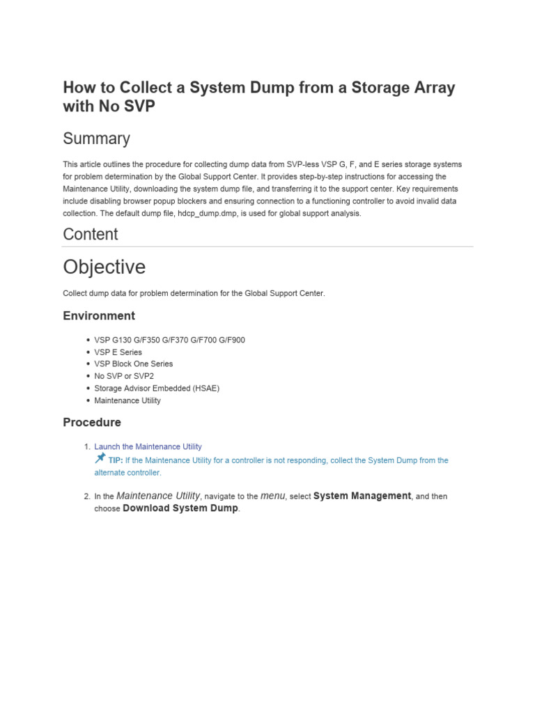 How To Collect A System Dump From A Storage Array With No SVP | PDF | Software Engineering ...