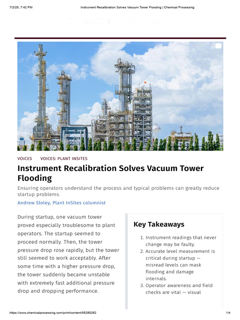 Instrument Recalibration Solves Vacuum Tower Flooding - Chemical ...