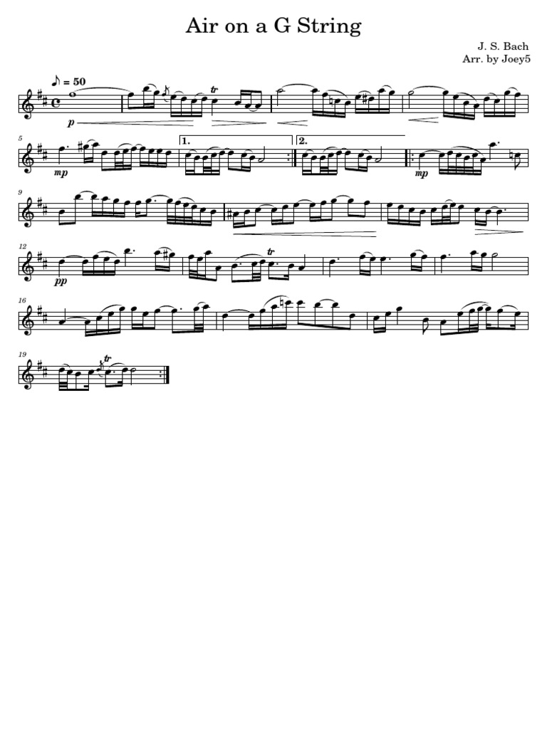 Bach's Air on a G String Sheet Music | PDF