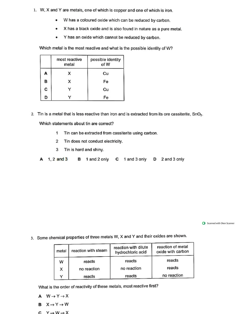 102 Reactivity Series Topic Booklet 2 Cie Igcse Chemistry Pdf