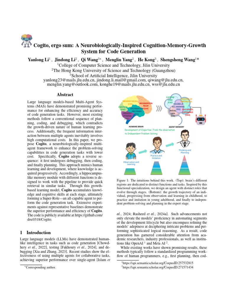 Cogito, Ergo Sum: A Neurobiologically-Inspired Cognition-Memory-Growth System For Code ...