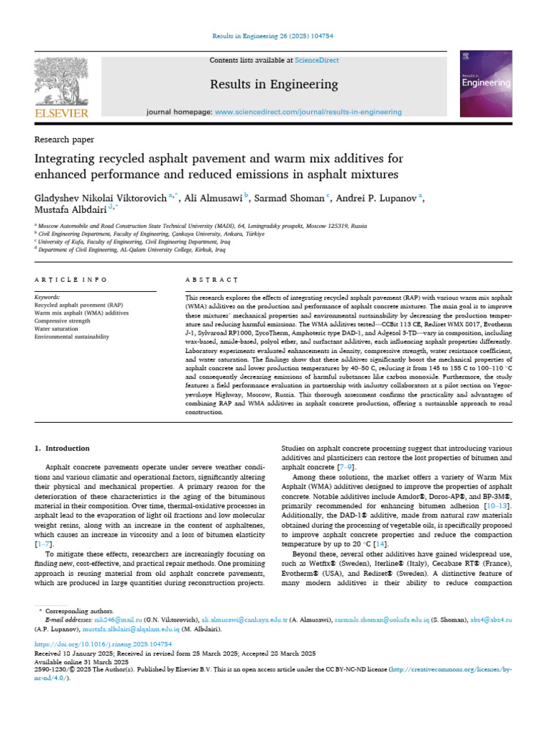 Integrating Recycled Asphalt Pavement and Warm Mix Additives 2025 ...