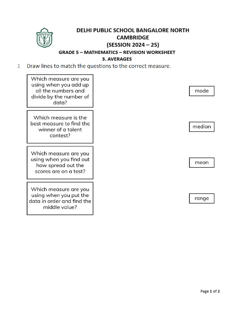 Grade 5 Math Revision: Averages & Fractions | PDF