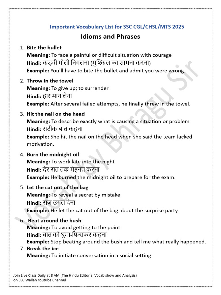 SSC CGL 2025 Important Vocabulary List | PDF