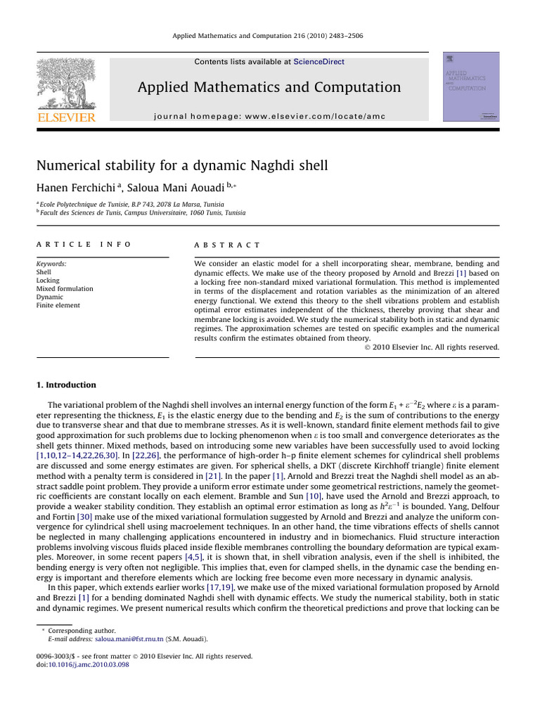 Dynamic Stability of Naghdi Shells | PDF | Finite Element Method | Tensor