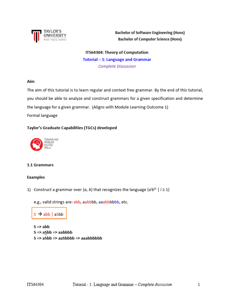 ToC Tutorial 1 Complete Discussion | PDF | String (Computer Science) | Mathematical Logic