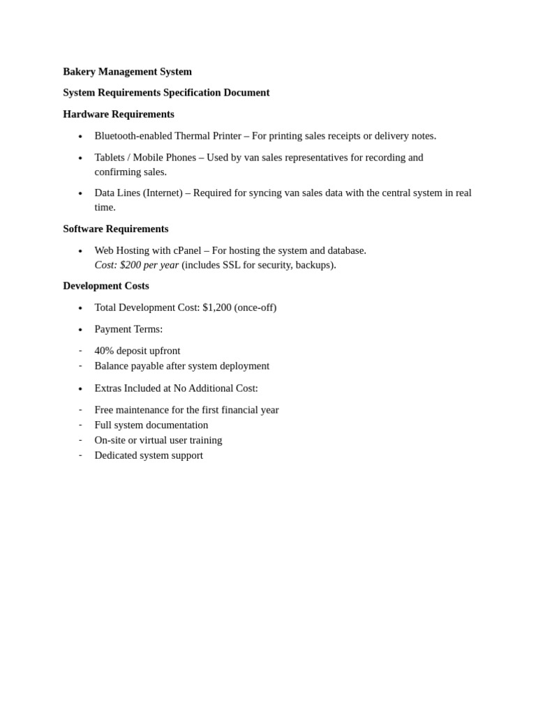 Bakery Management System SR | PDF