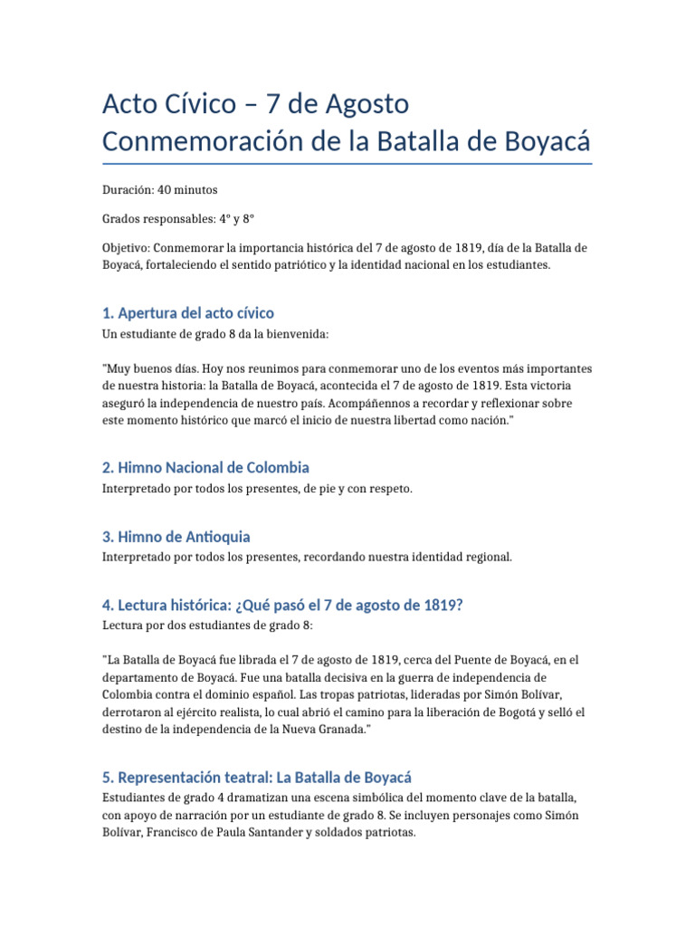Acto Civico Batalla de Boyaca | PDF