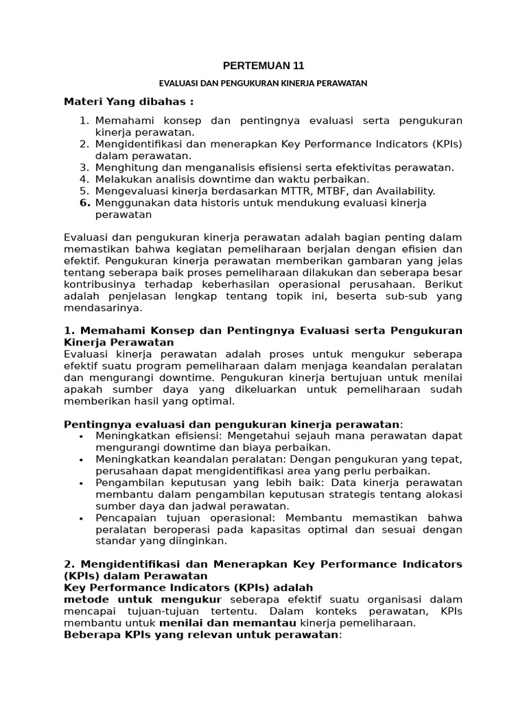 Pert.11 Evalusi Dan Pengukuran Kinerja Perawatan | PDF
