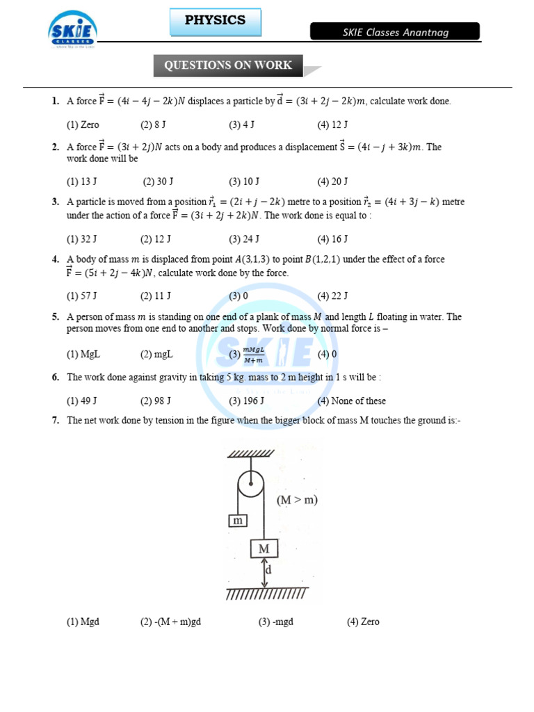 Questions On Work, Physics | PDF