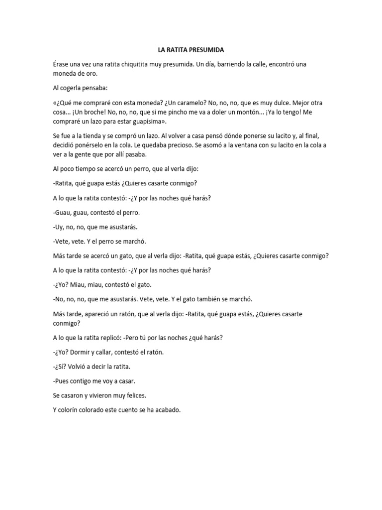 La Ratita Presumida: Cuento Completo PDF | PDF