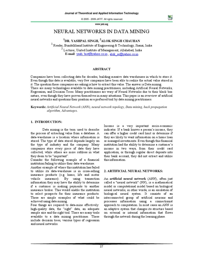 Neural Networks in Data Mining | PDF | Artificial Neural Network | Data ...