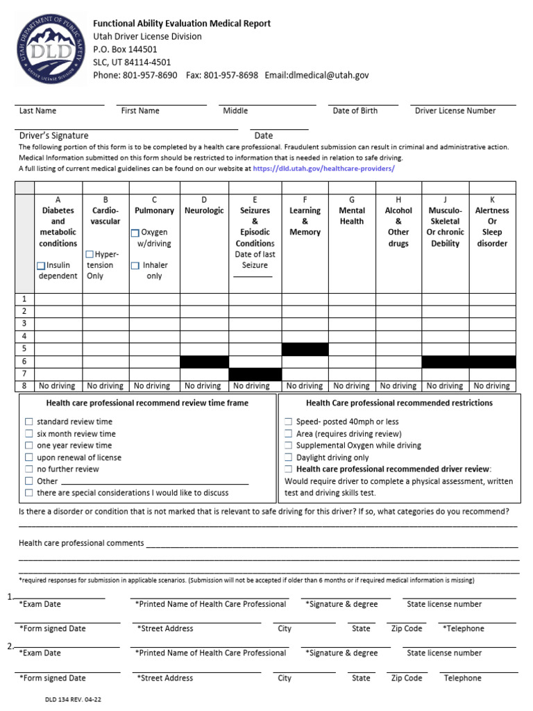 Medical Evaluation Form 2022 | PDF | Driving | Health Professional