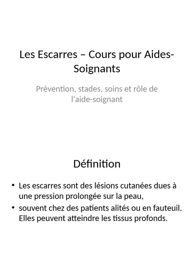 Cours sur les Escarres pour Aides-Soignants | PDF