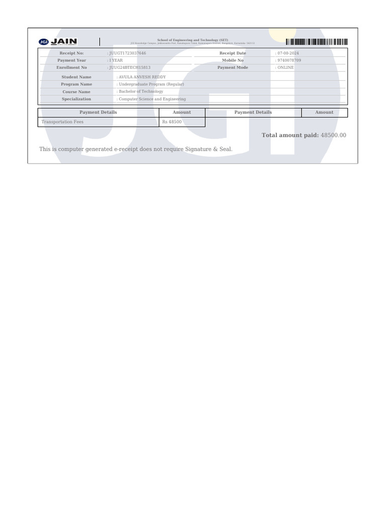 This Is Computer Generated E-Receipt Does Not Require Signature & Seal ...