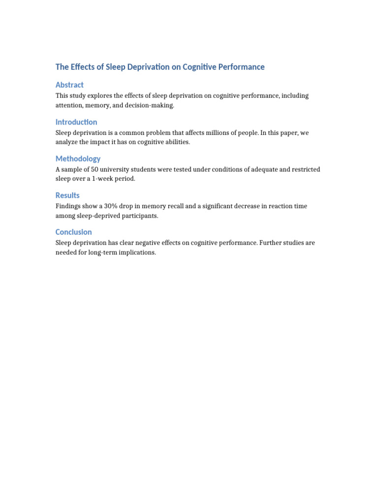Sleep Deprivation Research Paper | PDF