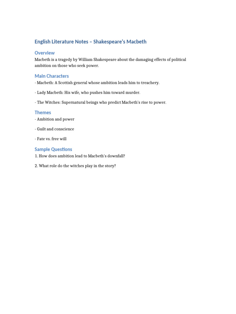 Macbeth: Themes and Characters Overview | PDF