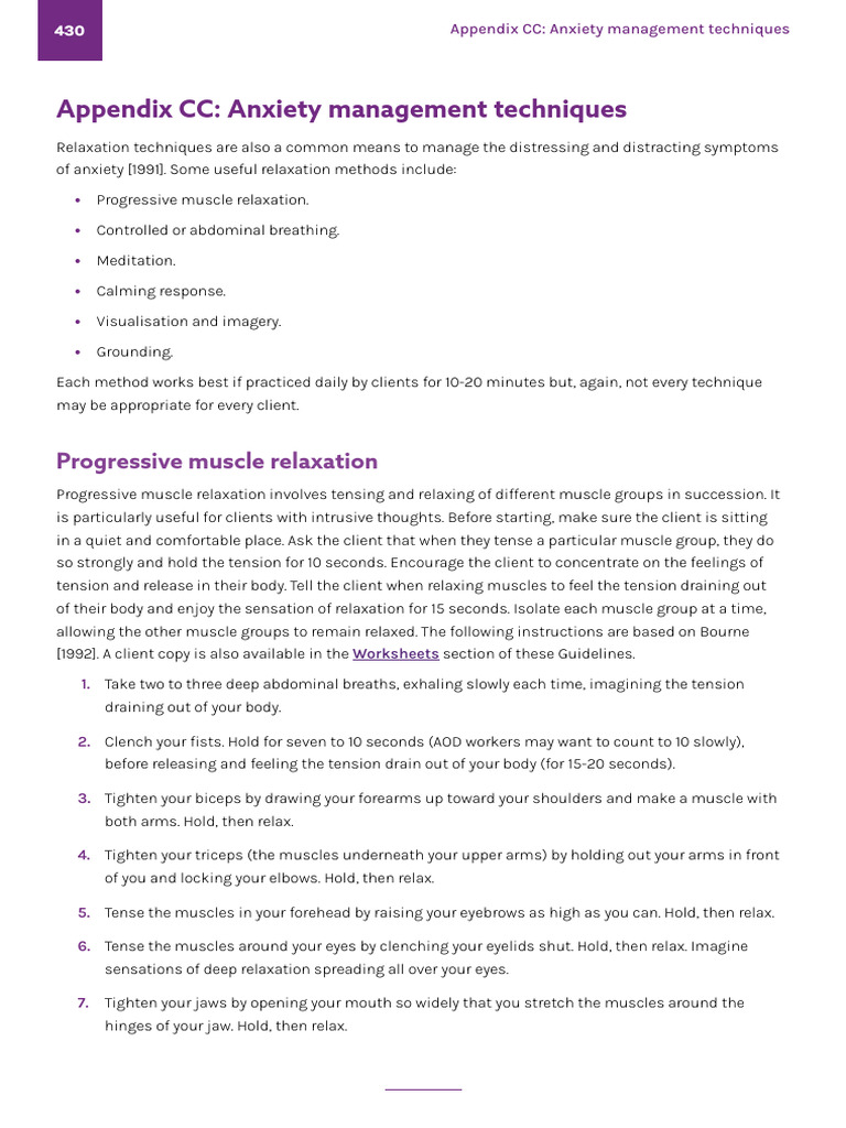 Appendix CC Anxiety Management Techniques | PDF | Breathing