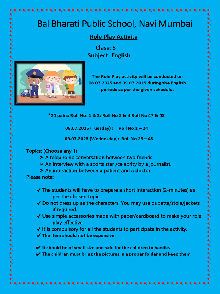 Class 5 English Role Play Activity | PDF