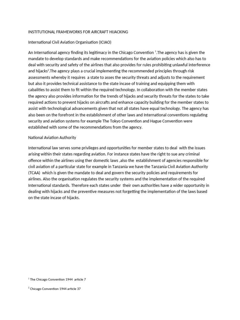 Aircraft Hijacking: Institutional Frameworks | PDF