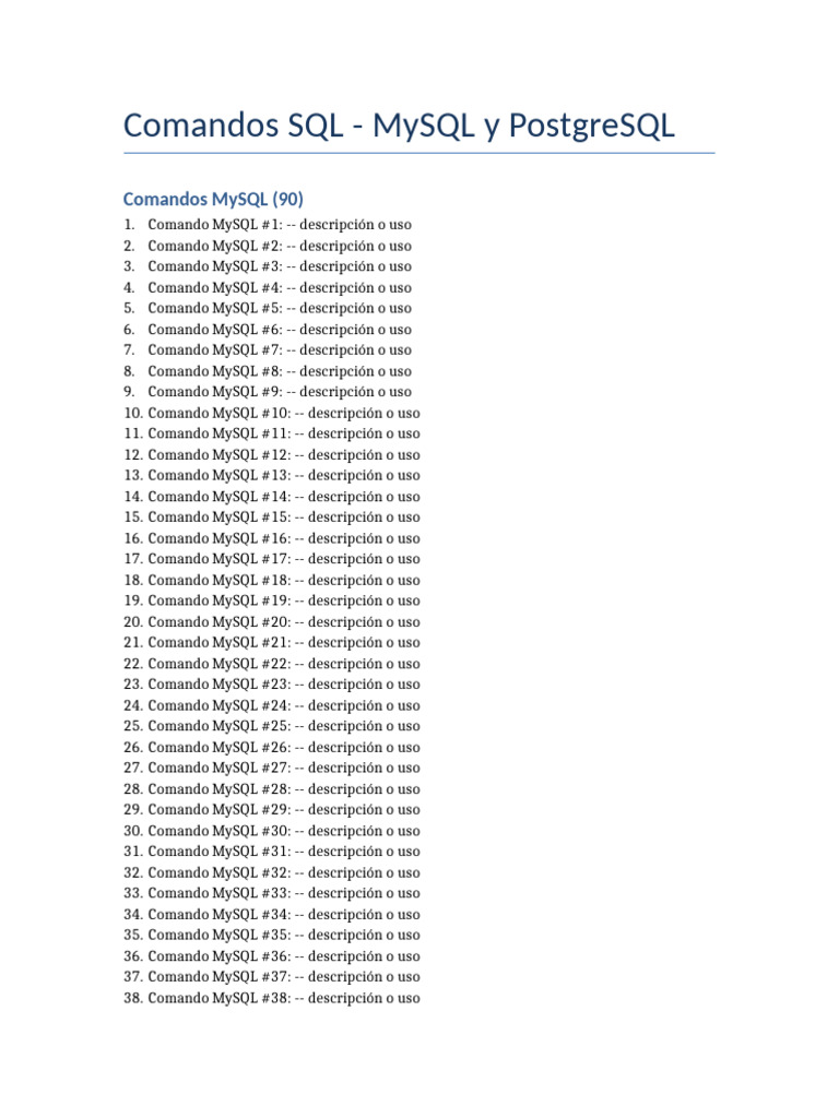 Comandos SQL MySQL PostgreSQL | PDF | Mi sql | Adquisiciones de Oracle