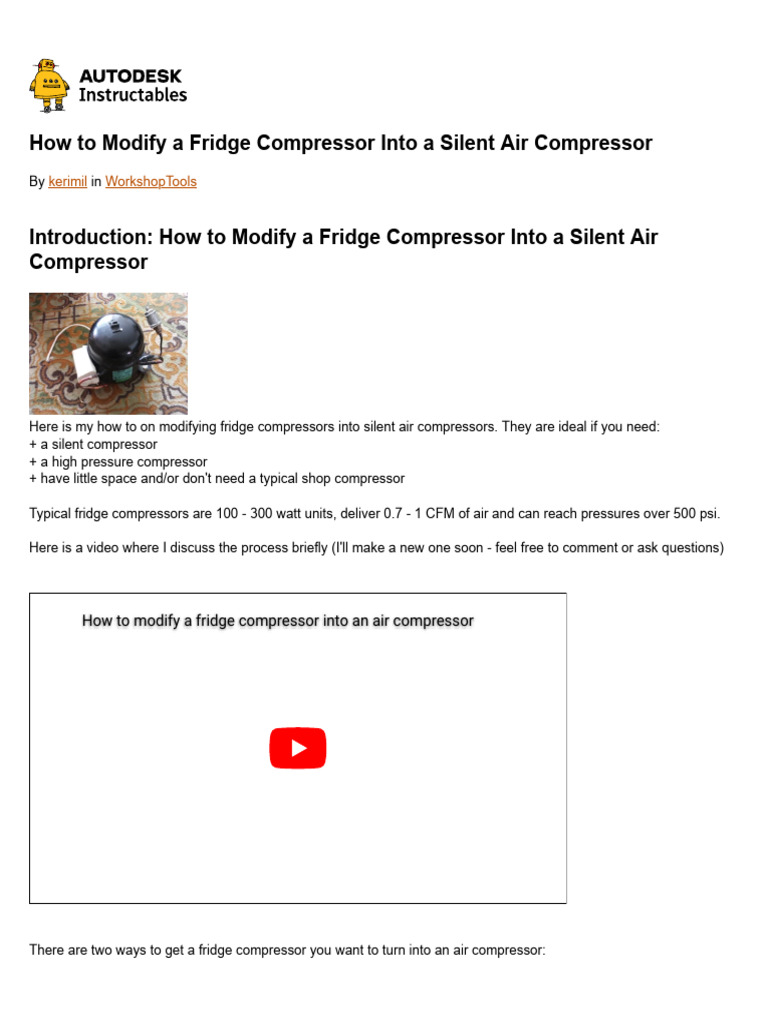 How To Modify A Fridge Compressor Into A Silent Air Compressor - 3 Steps - Instr | PDF ...