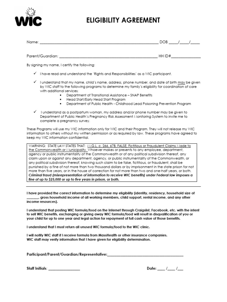 Wic Eligibility Agreement | PDF | Voter Registration