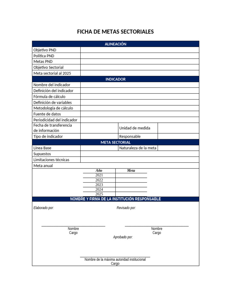 Anexo 3. Formato Ficha de Metas Sectoriales | PDF