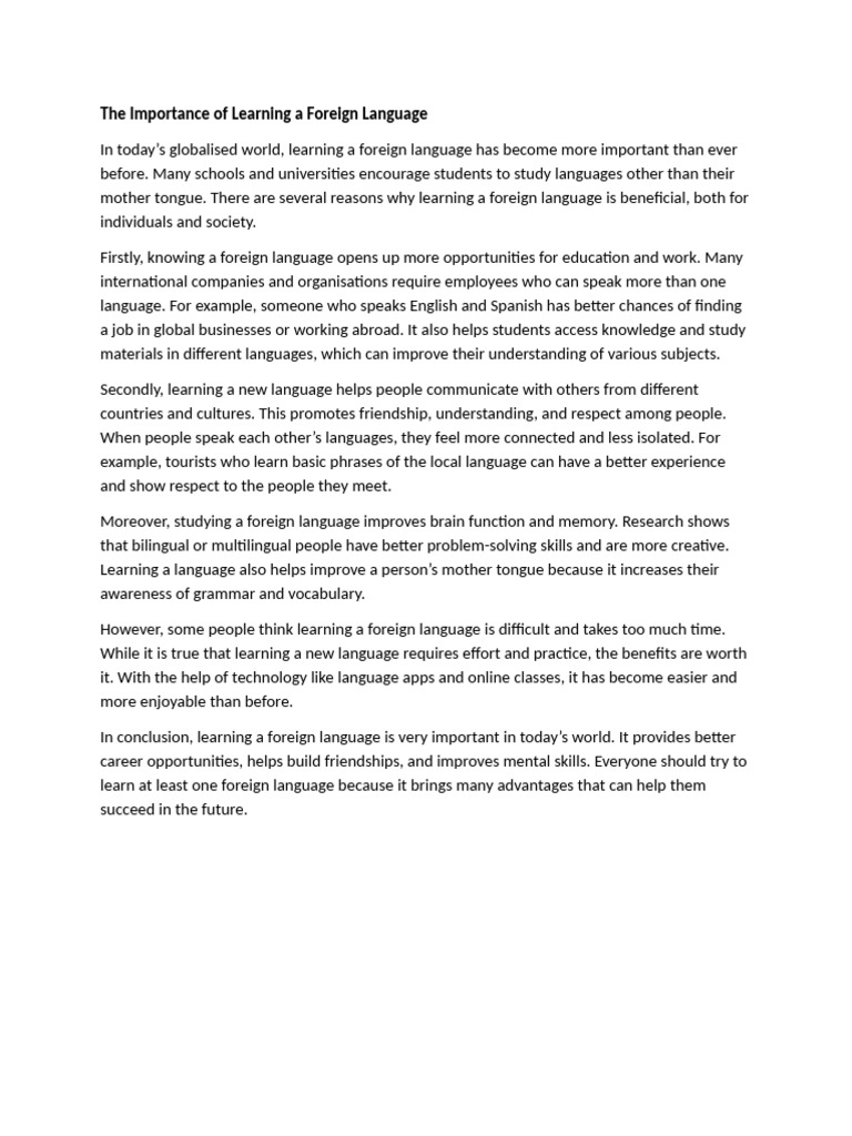 The Importance of Learning A Foreign Language | PDF