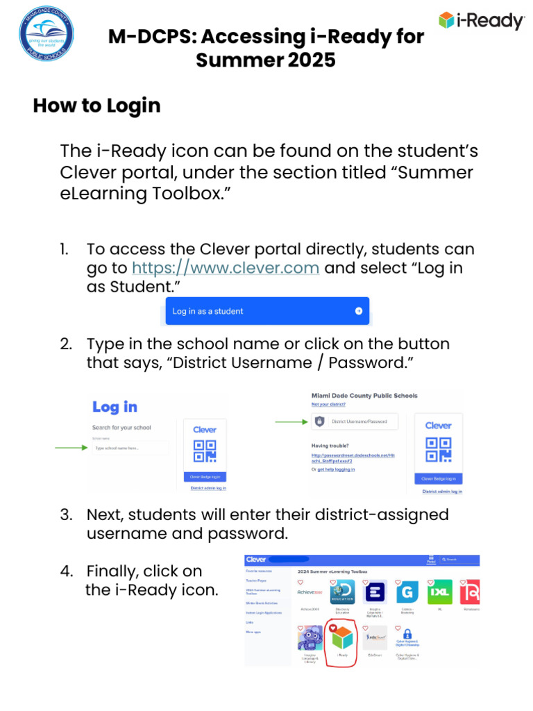 Accessing I-Ready For Summer 2025 Math - I-Ready | PDF