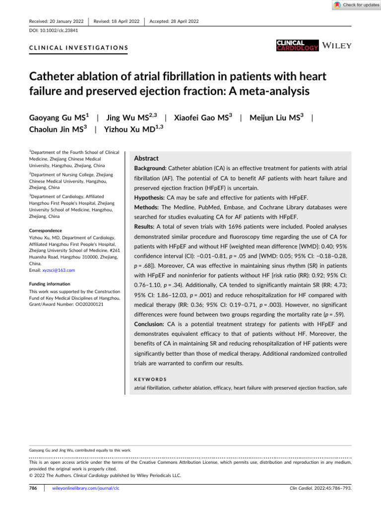 Clinical Cardiology - 2022 - Gu - Catheter Ablation of Atrial Fibrillation in Patients With ...