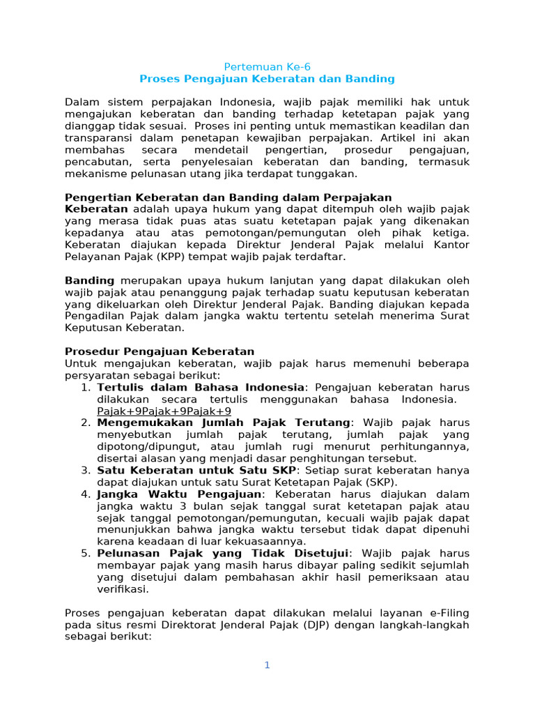 Pertemuan Ke-6 Proses Pengajuan Keberatan Dan Banding | PDF