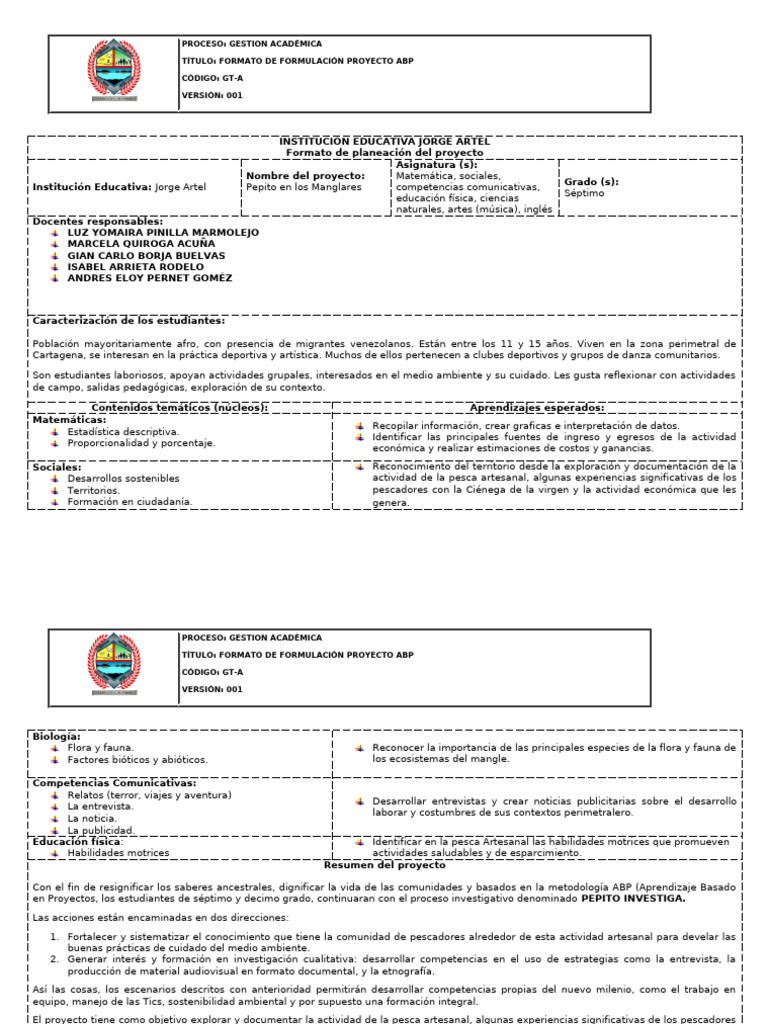 IE Jorge Artel - Pepito en El Manglar 2025 | PDF | Tecnología de ...