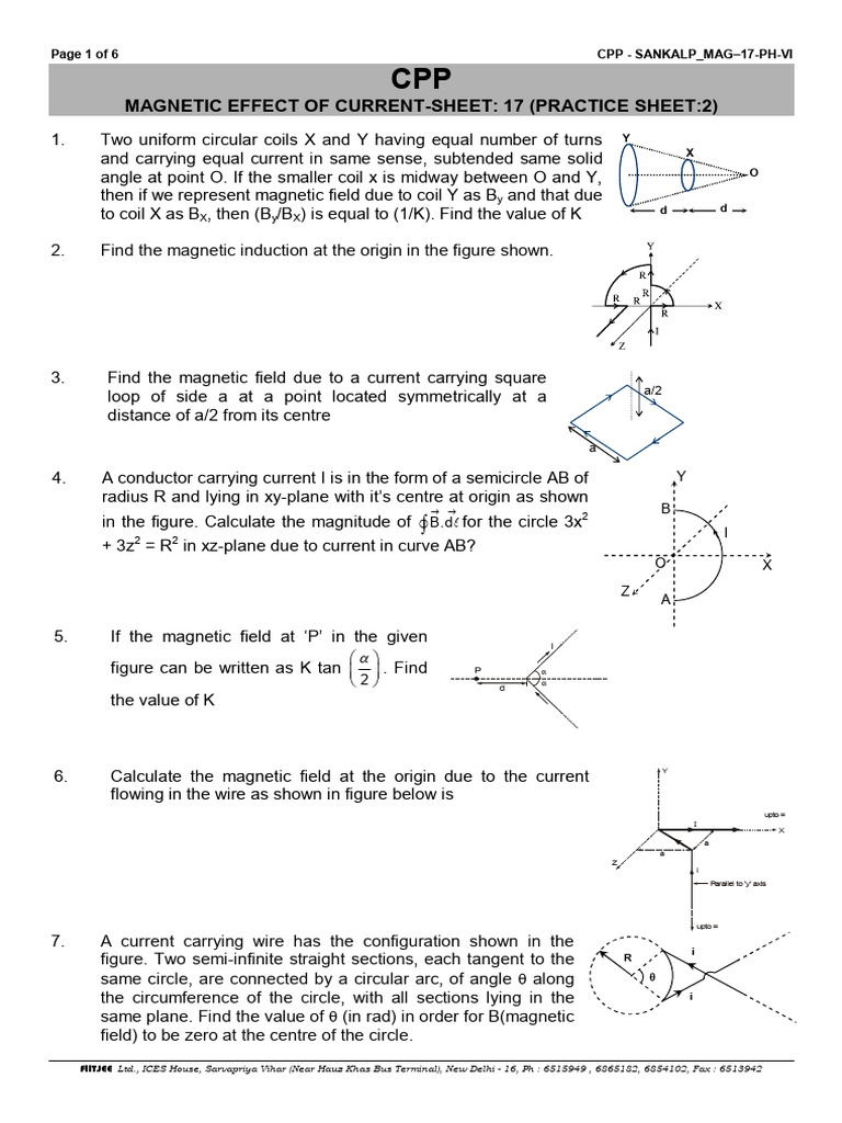 Magnetic Effects of Current Practice Sheet | PDF | Voltage ...