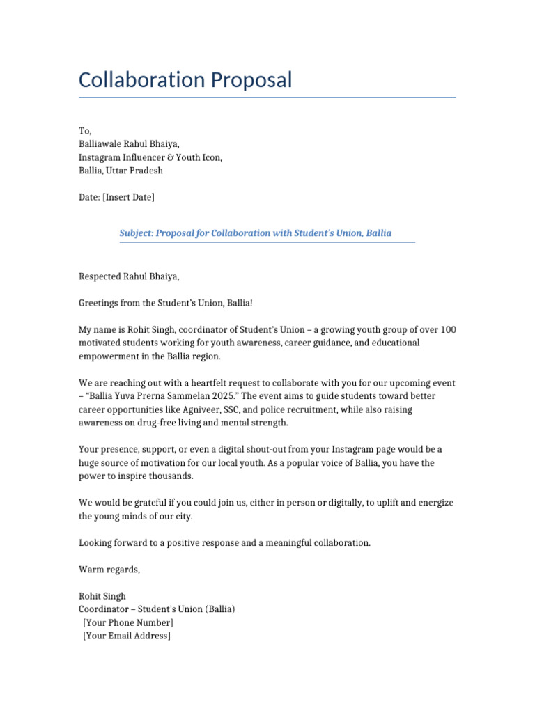 Student Union Collaboration Letter Rahul Bhaiya | PDF