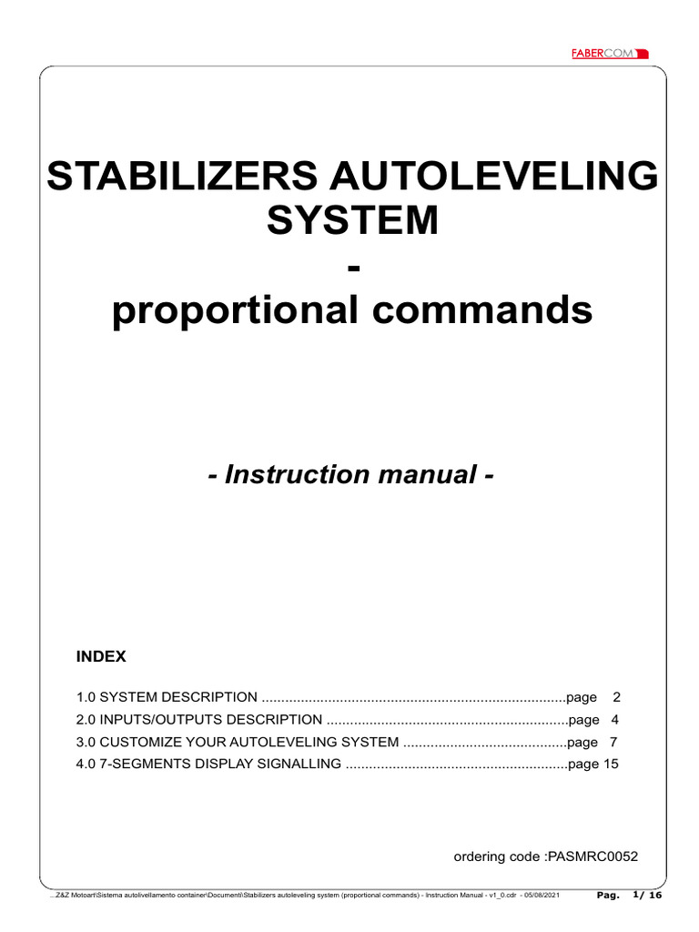 Stabilizers Autoleveling System (Proportional Commands) - Instruction Manual - V1 - 0 | PDF ...