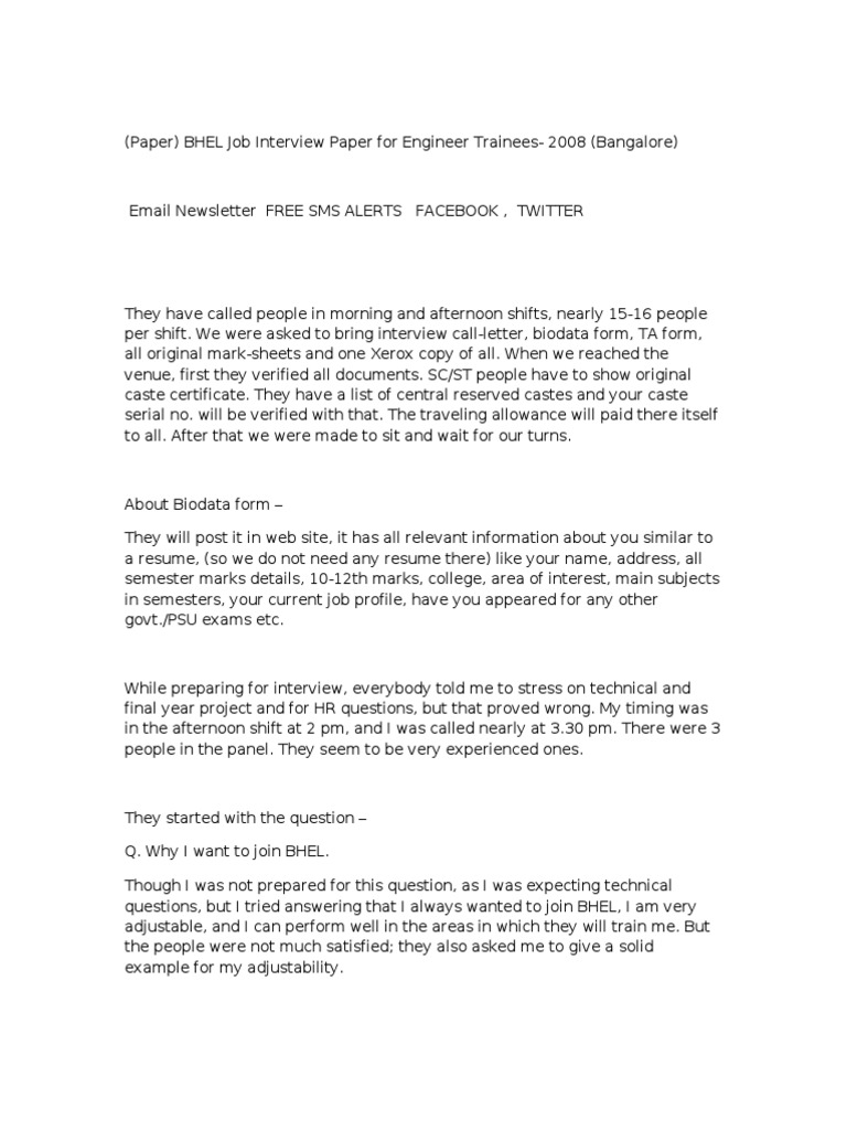 An Interview Experience at BHEL: Insights into the Interview Process, Questions Asked, and ...