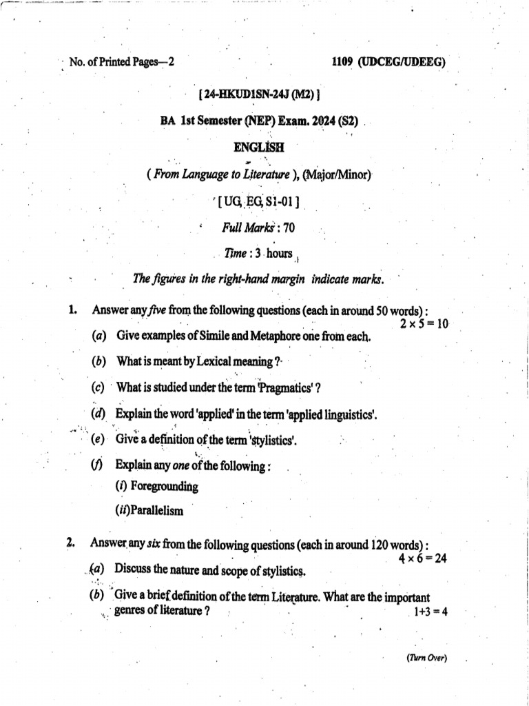 BA 1st Sem (NEP) 2024 - English | PDF