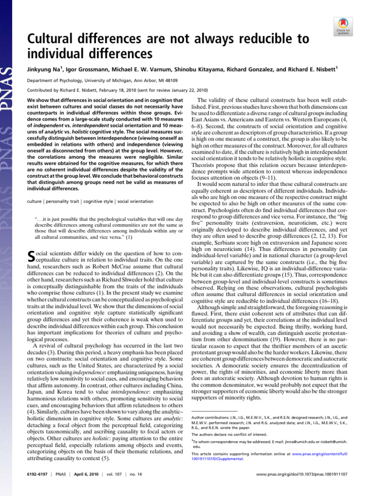 Cultural Constructs vs. Individual Traits | PDF | Extraversion And ...