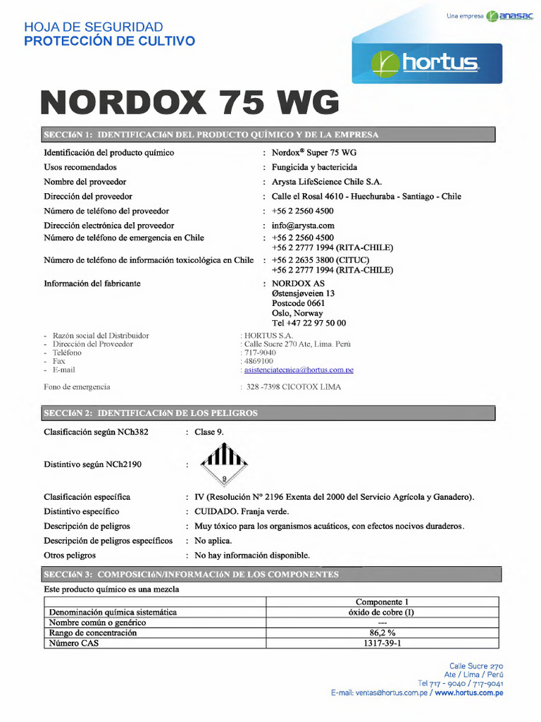 Nordox 75 WG - Hoja de Seguridad | PDF