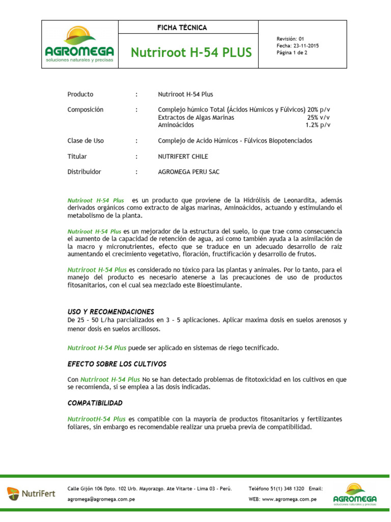 Nutriroot H-54 Plus - Ficha Tecnica | PDF
