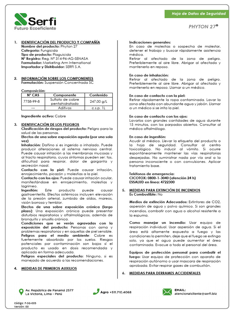 Phyton 27 - Hoja de Seguridad | PDF | Agua | Bronquitis